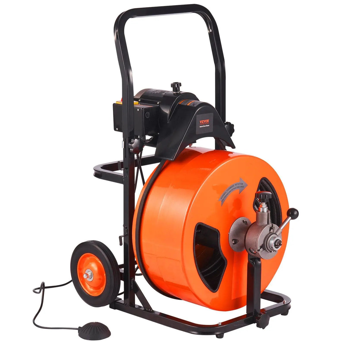 100 FT Drain Auger Cleaner, Auto Feed with Air-Activated Foot Switch