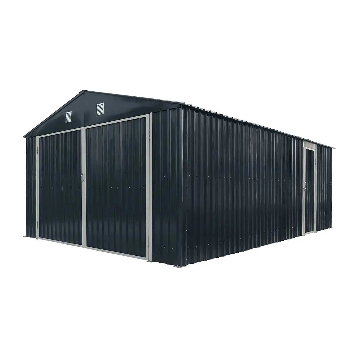 TMG 13' x 20' Metal Garage Shed with Double Front Doors and Side Entry ...