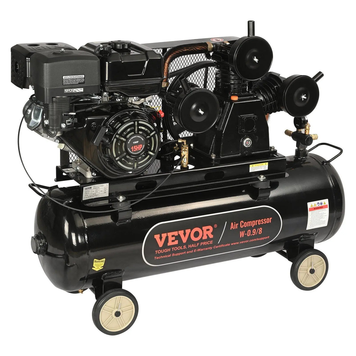 15HP Gas-Powered Air Compressor, 30 Gallon Capacity for Heavy-Duty,