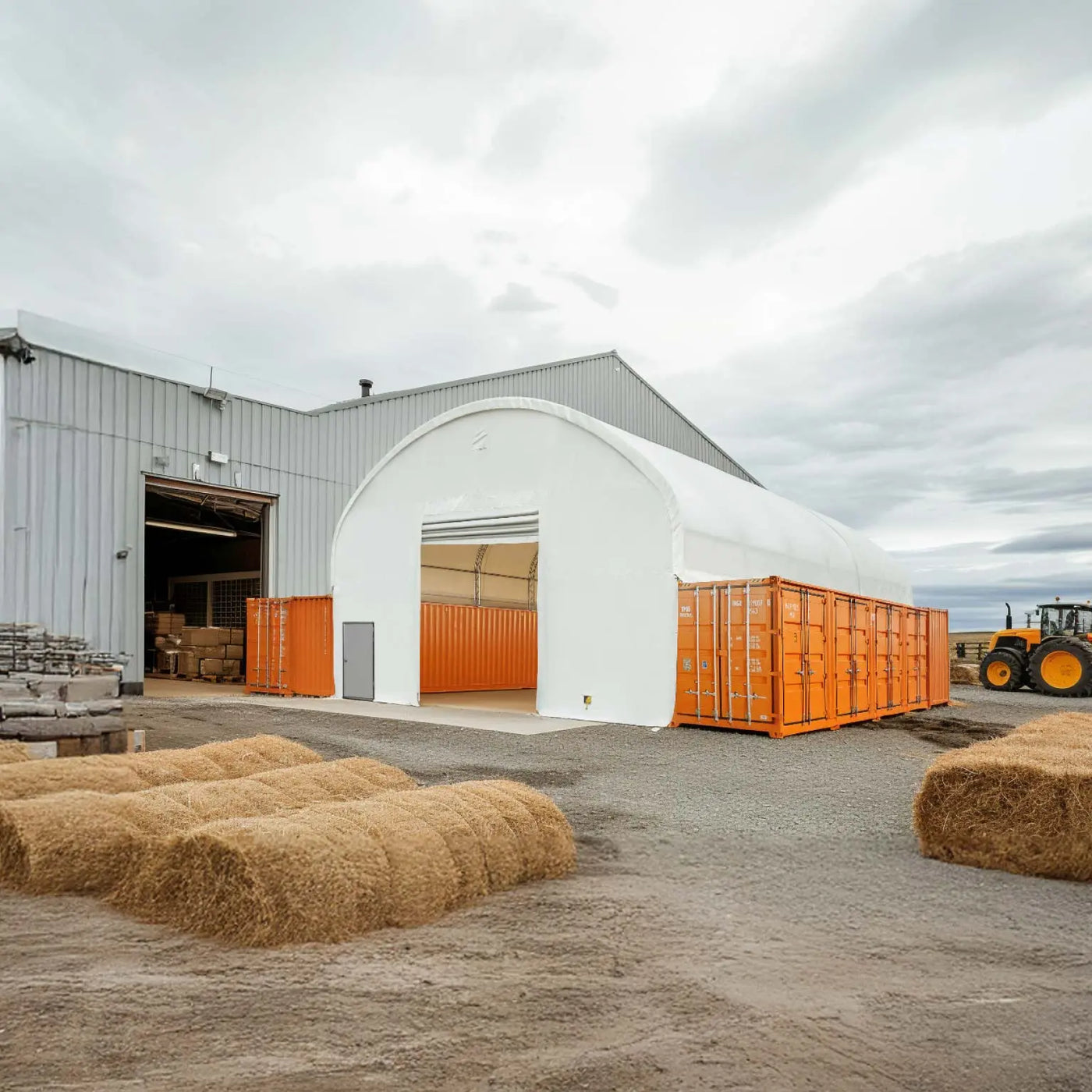 40' x 40' Dual Truss Container Shelter with Heavy Duty 21 oz PVC Cover