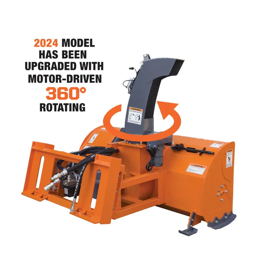 TMG 72" Skid Steer Snow Blower, 24" Impeller, 360° Chute, 45-75 HP