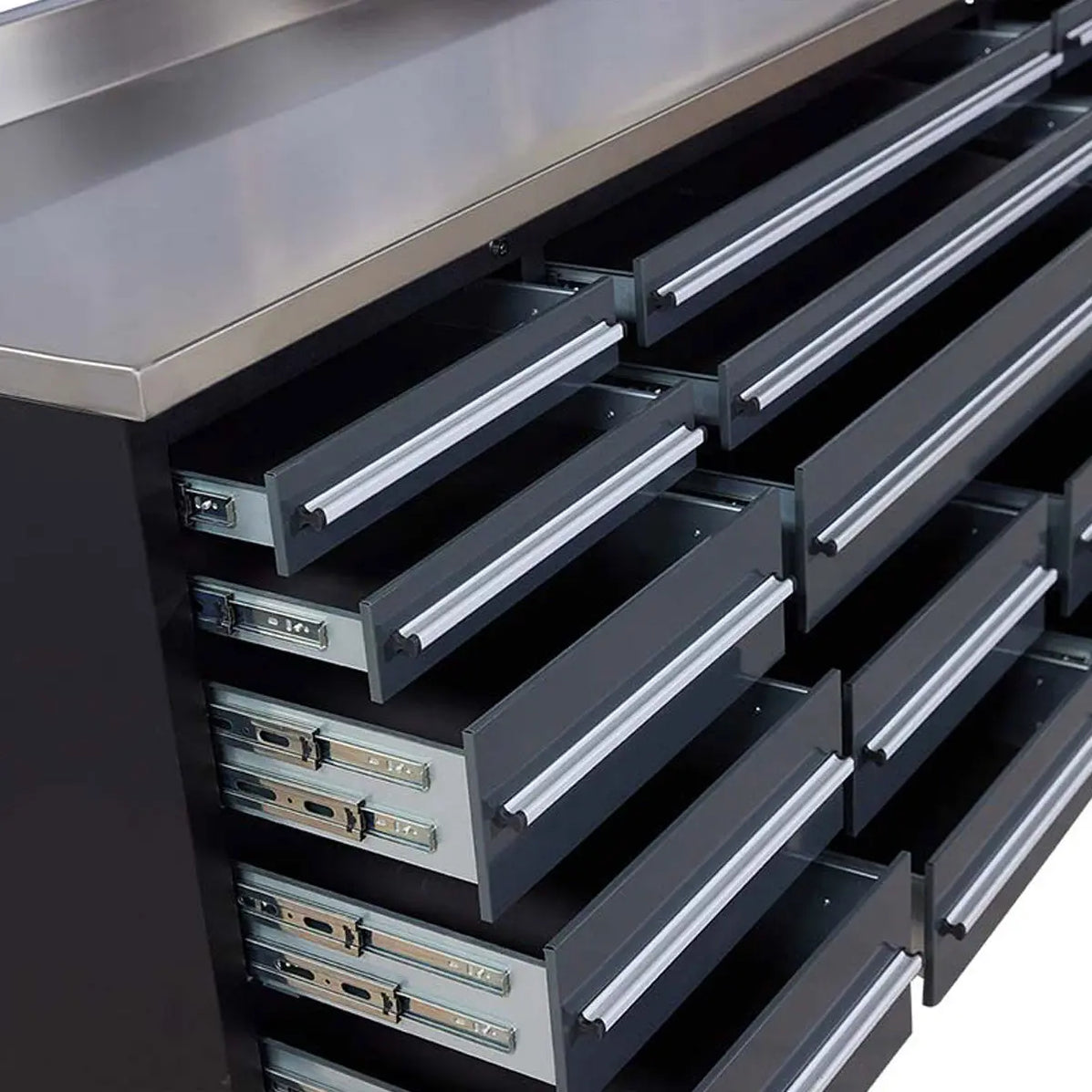 TMG Pro 7-Ft 17-Drawer Workbench w/ Stainless Top, Slides & Casters