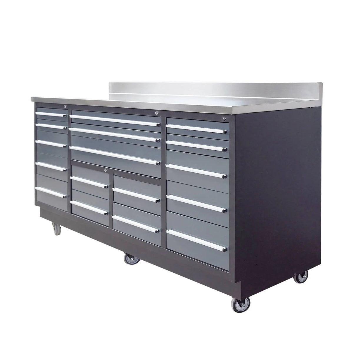 TMG 2.2m Workbench with Stainless Steel Benchtop and 17 Drawers