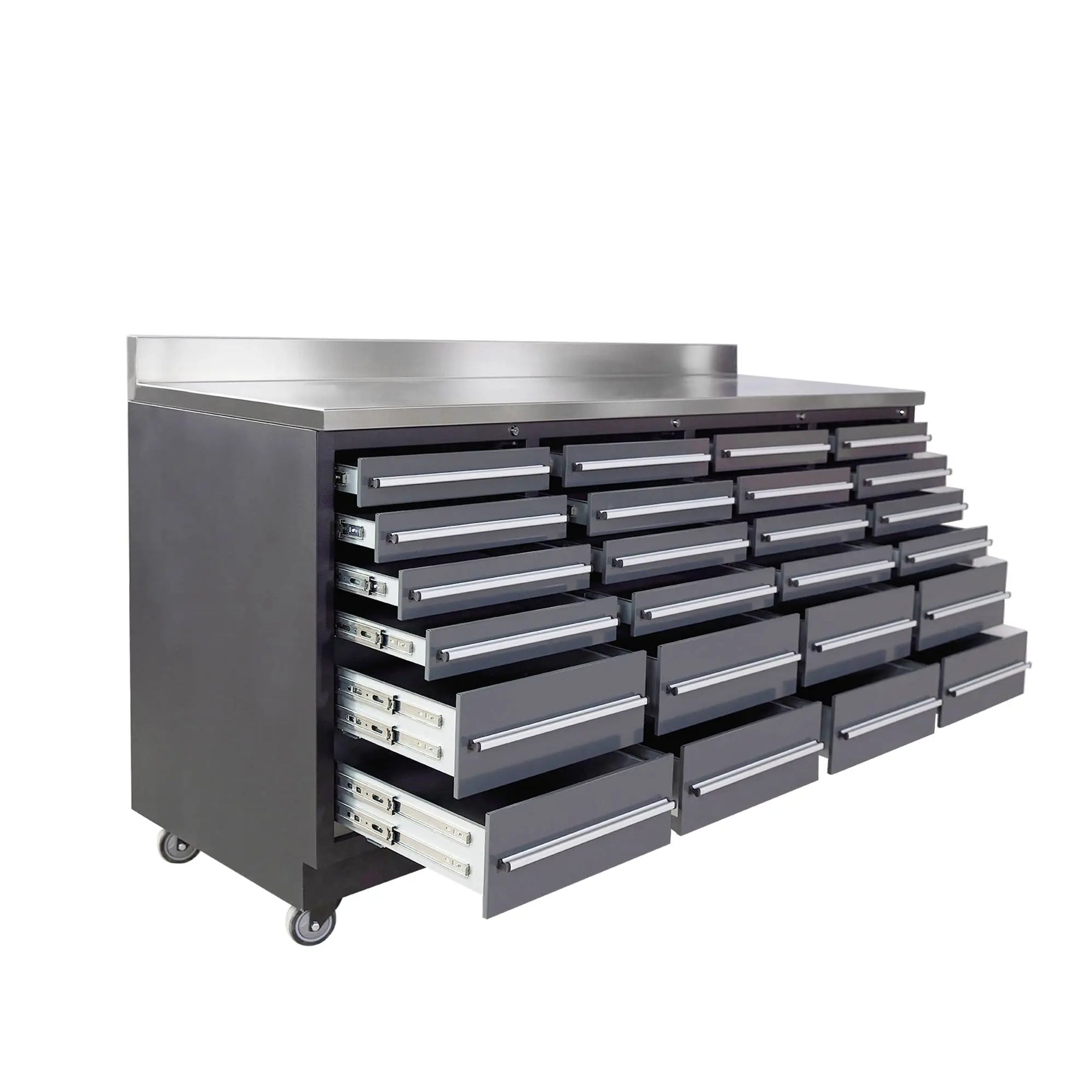 TMG Pro 7-Ft 24-Drawer Workbench w/ Stainless Top, Slides & Casters