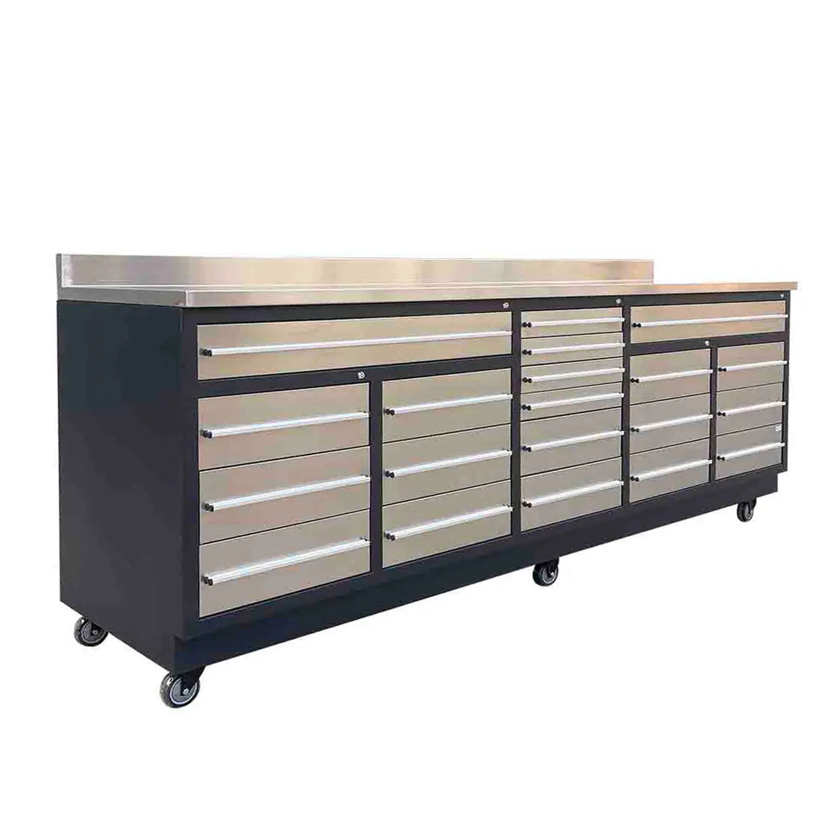 Pro Series 9-FT 20 Drawer Workbench with Stainless Table Top and Drawe