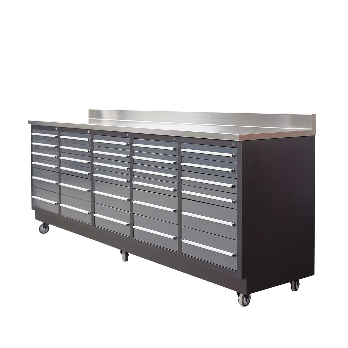 TMG 9' Pro Series Workbench with 30 Drawers, SS Top & Locking Casters