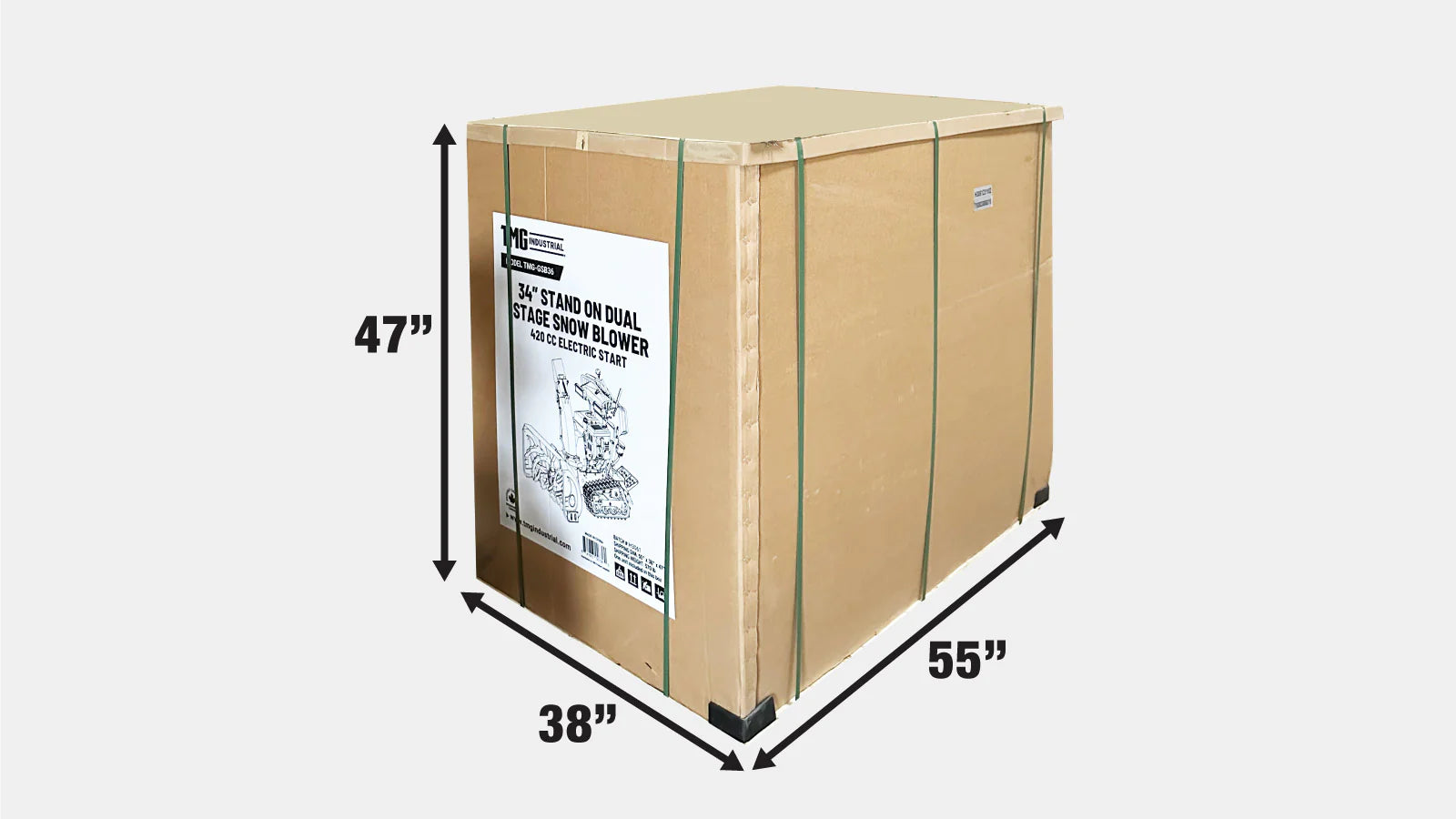 TMG Industrial 34” Stand-On Gas-Powered Snow Blower, Dual Stage, Rubbe ...