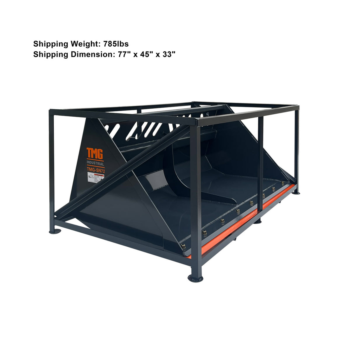 TMG Industrial Heavy-Duty 72” Skid Steer Snow/Mulch Bucket, Bolt-On Cu