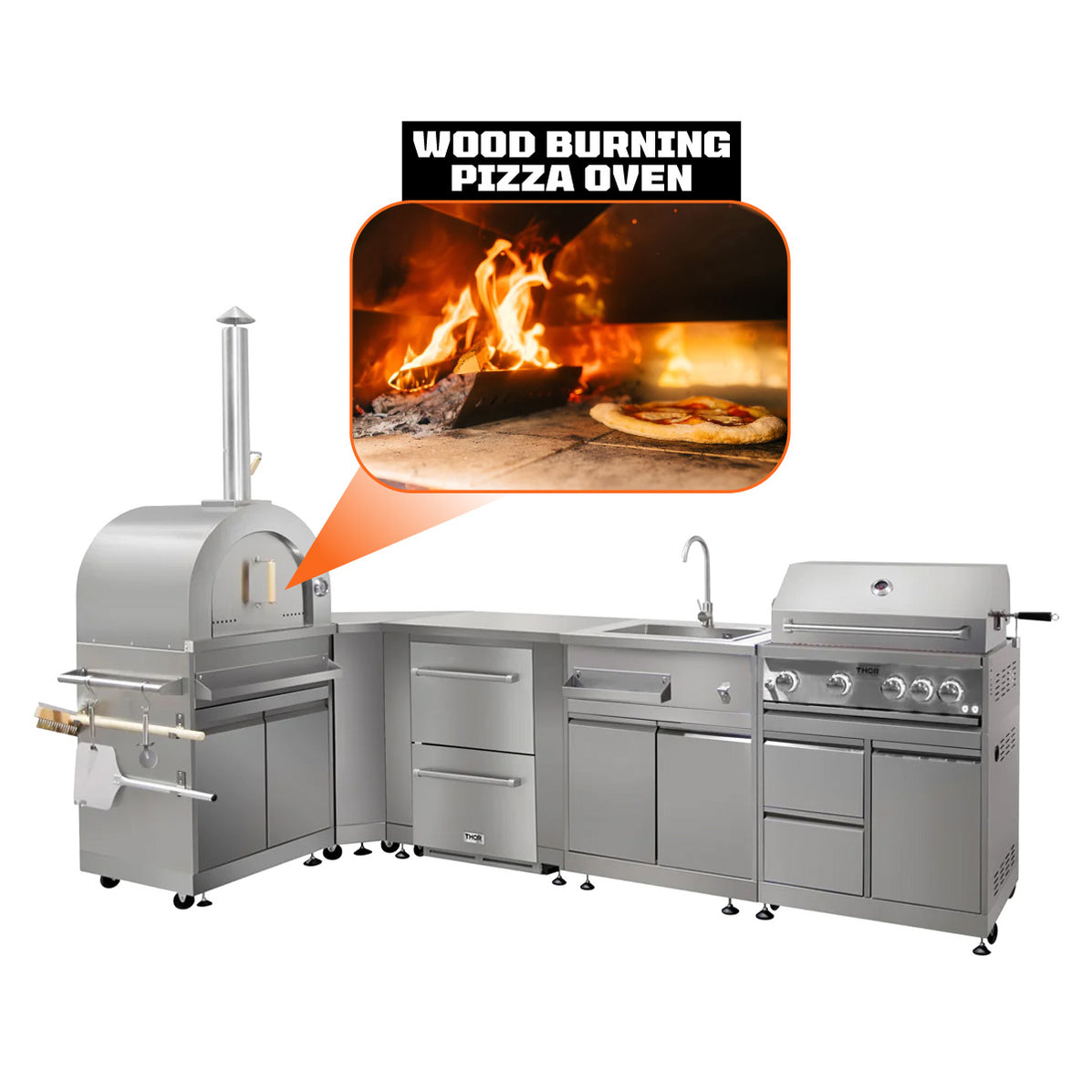 TMG Living Kitchen Pro Series 7-Piece Stainless Steel Modular Outdoor ...