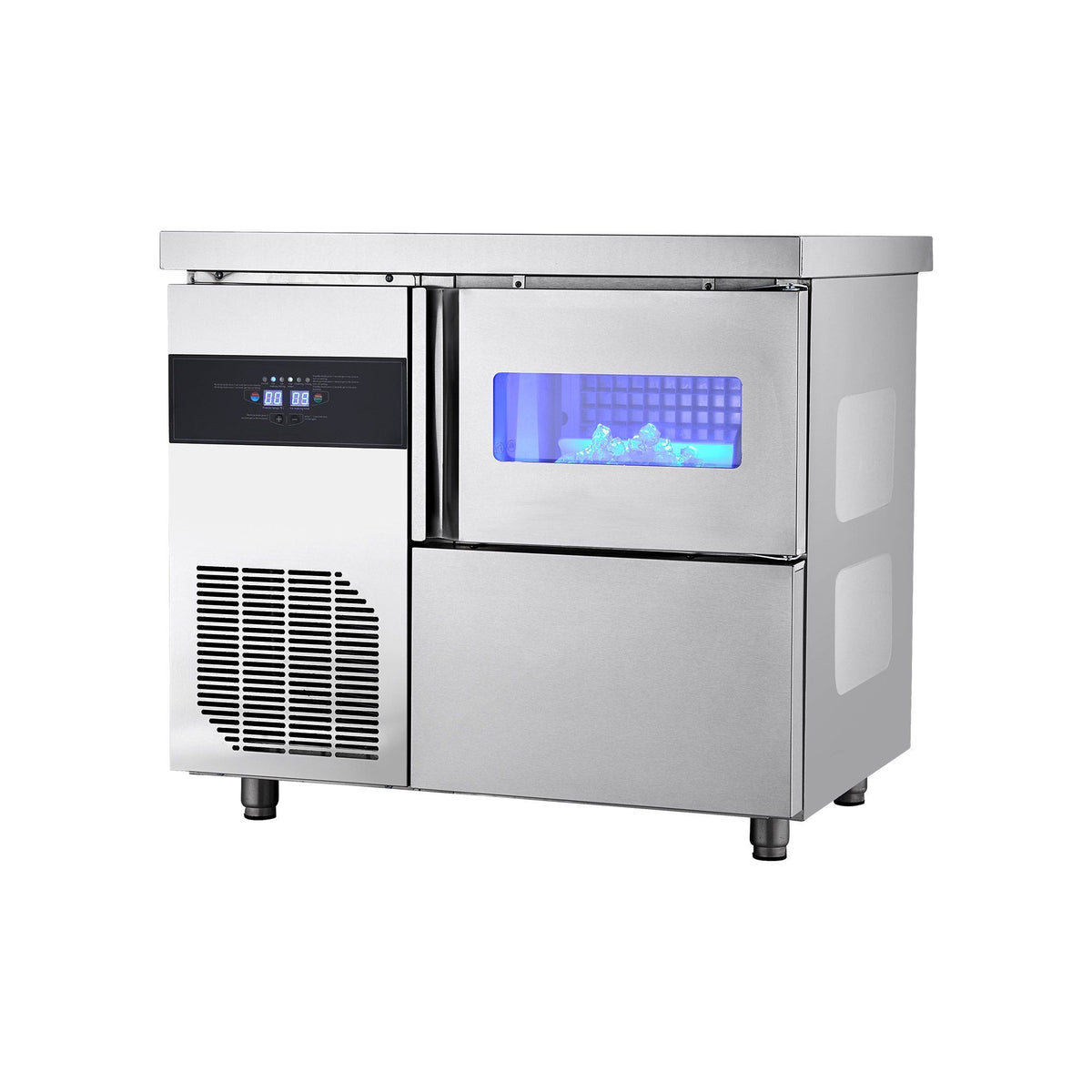 132 lbs/24H Commercial Ice Maker, Stainless Steel with Worktop, 30 lbs