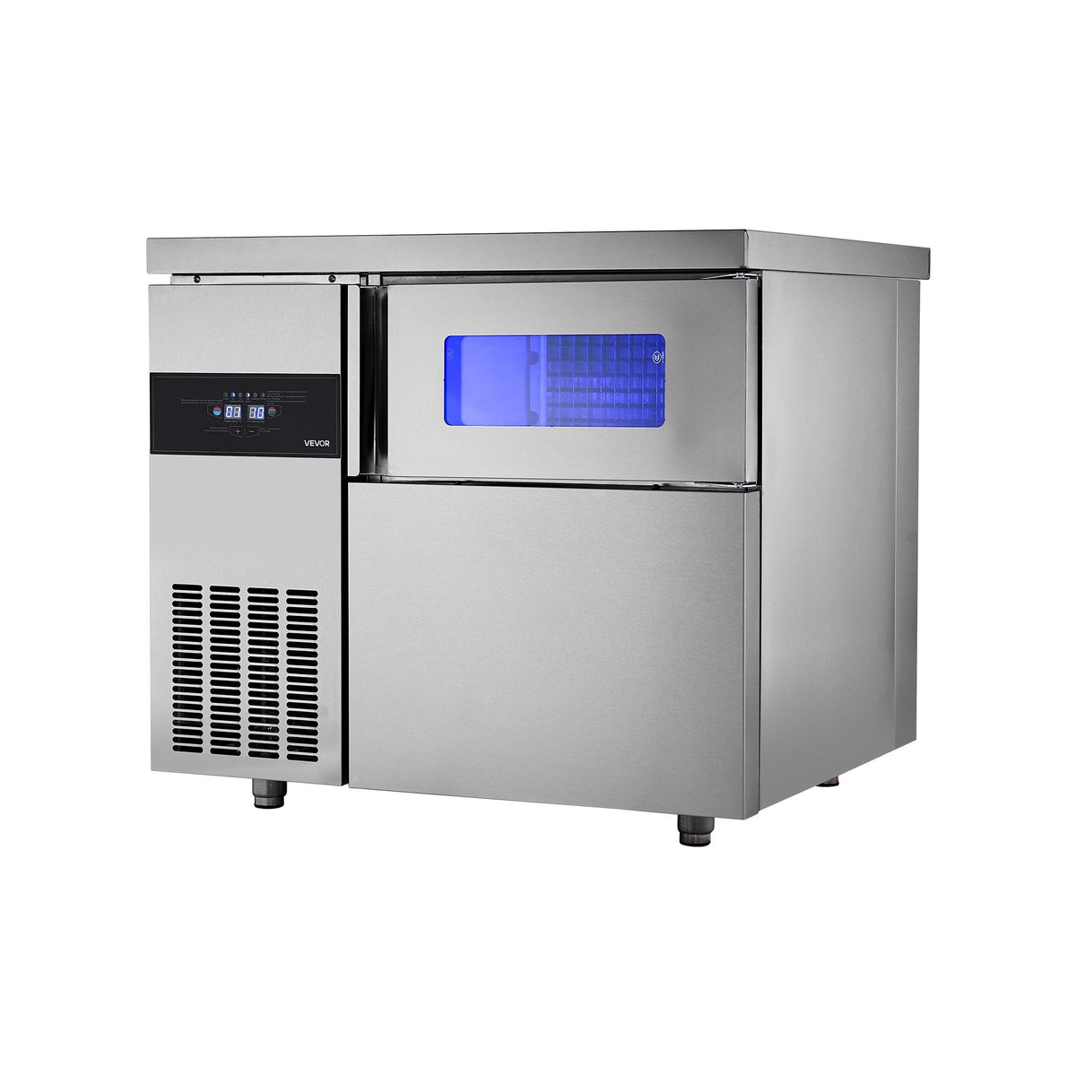 220 lbs/24H Commercial Ice Maker, Stainless Steel with Worktop, 66 lbs
