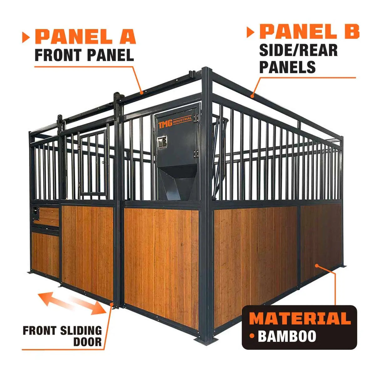 12’ Horse Stall Bamboo Panel, Vertical Bar Top, Front panel c/w Window