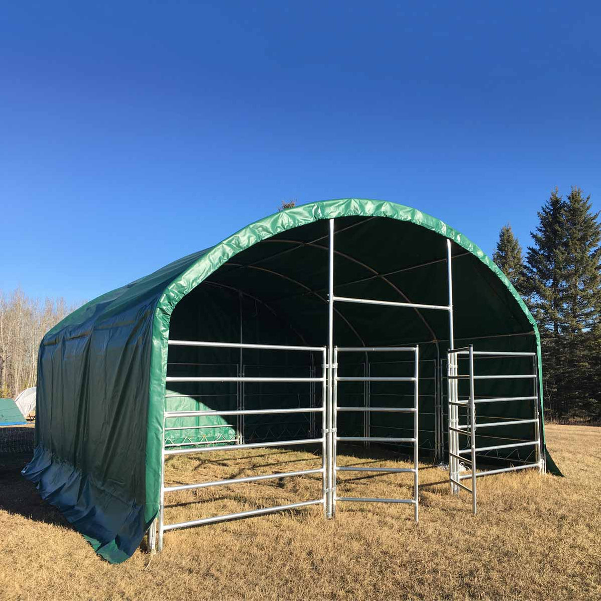 20’ x 20’ Livestock Corral Shelter, Powder Coated Structure, 12’ Dome