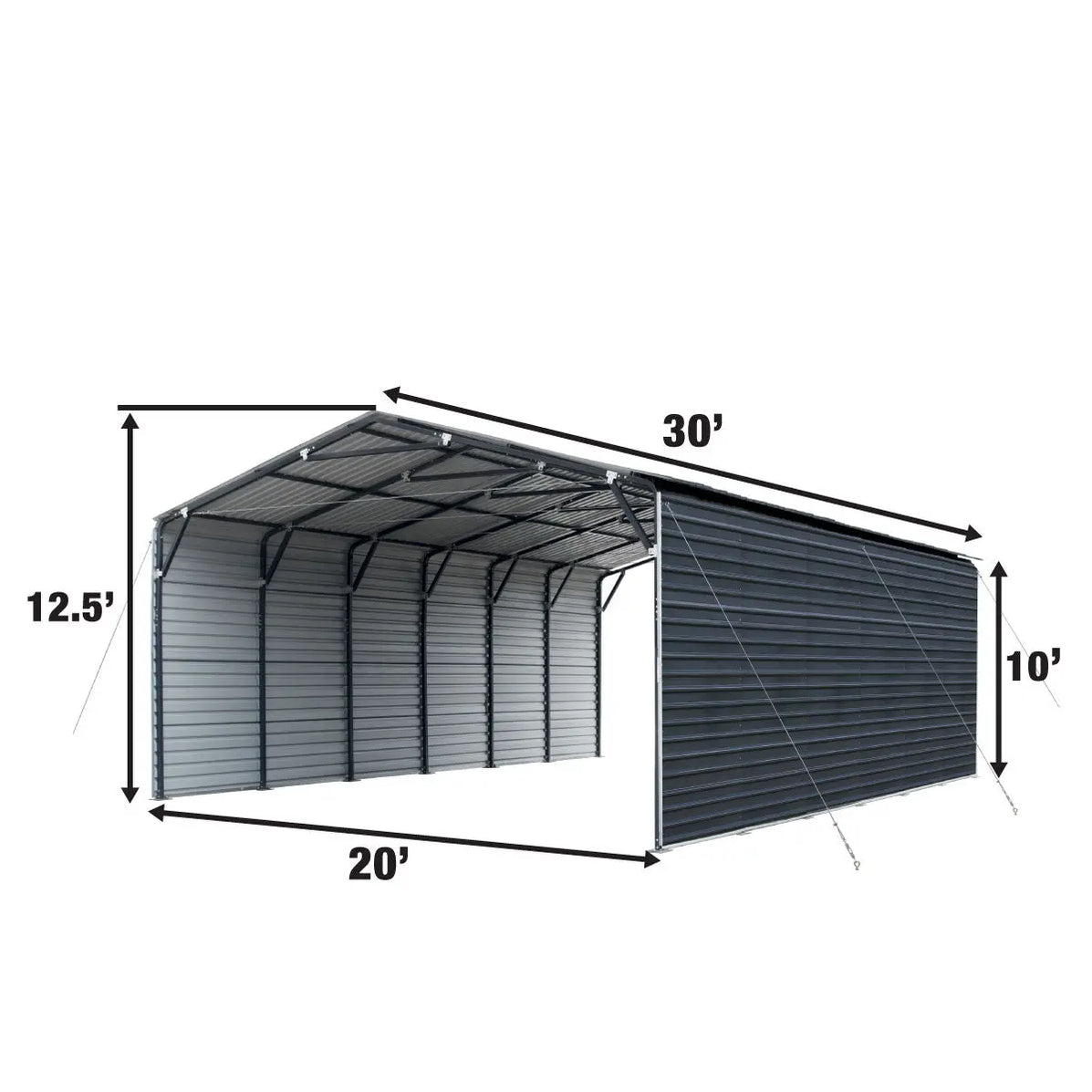 20’ x 30’ Metal Shed Carport, 10’ Enclosed Sidewalls, 600 Sq-Ft, 27 GA